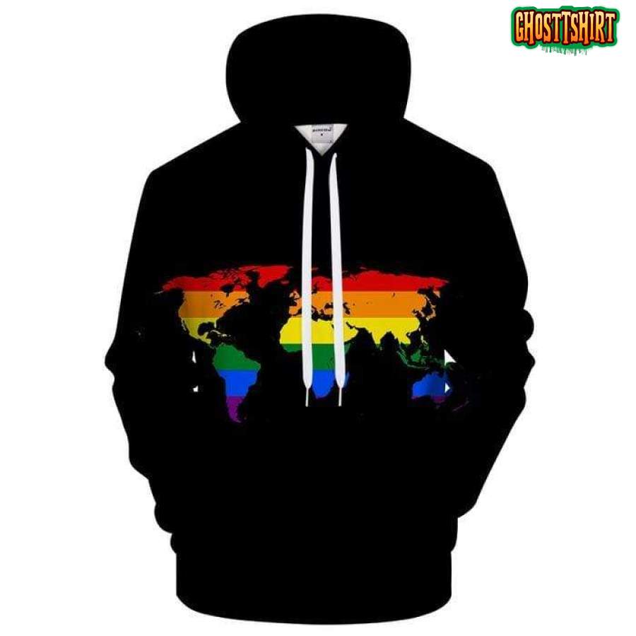 LGBT Rainbow World Map 3D All Over Print Hoodie